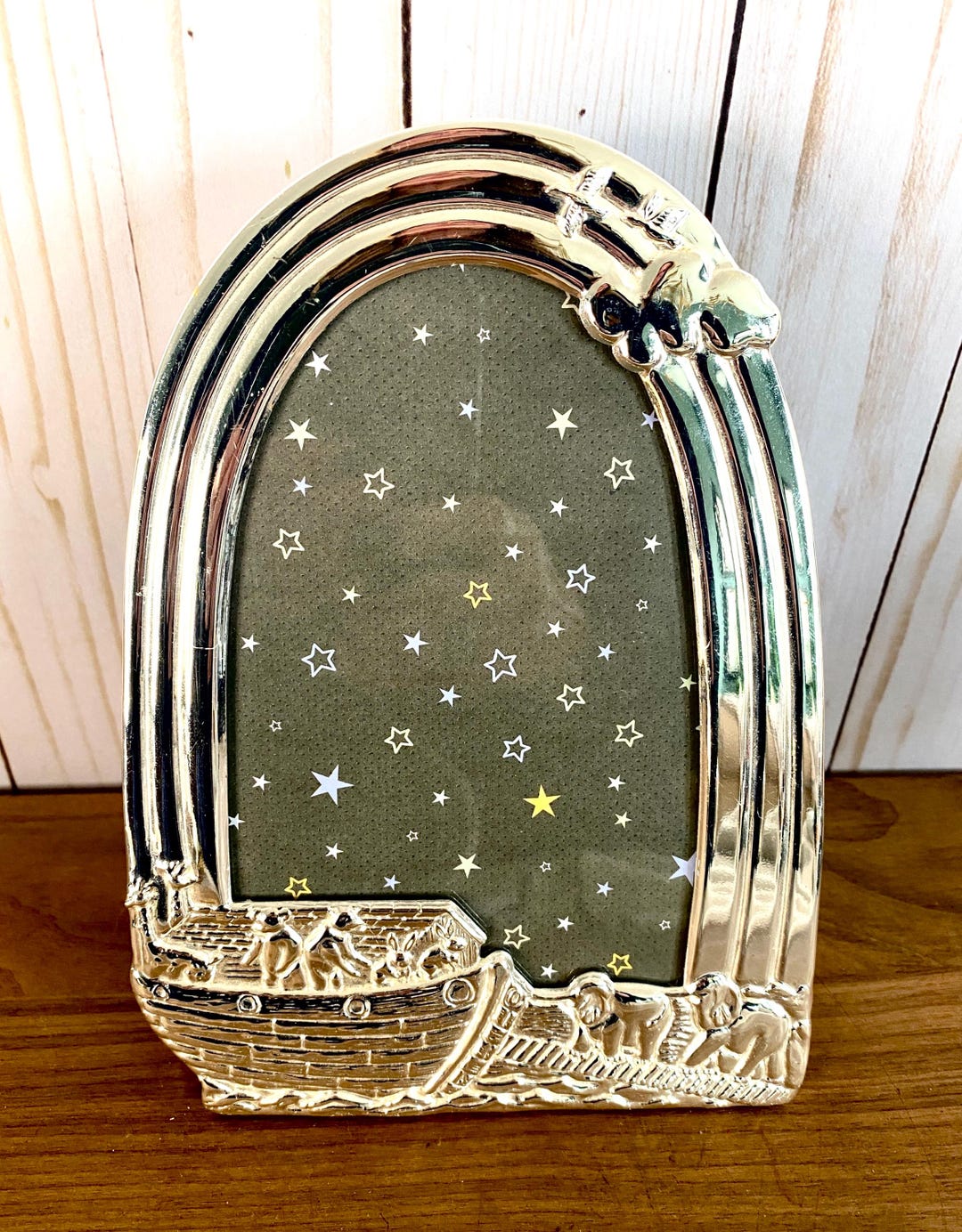 Silver Metal Noahs Ark Themed 4 X 6 Vertical Photo Frame Tabletop or ...