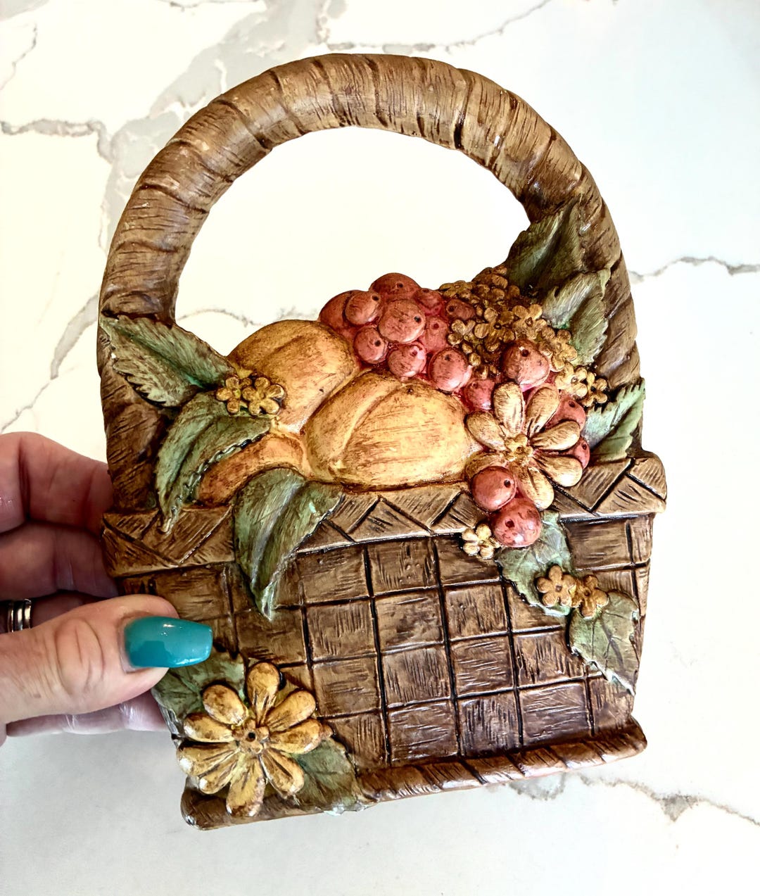Vintage Fall Harvest Basket Plaster Wall Hanging Thanksgiving Autumn ...