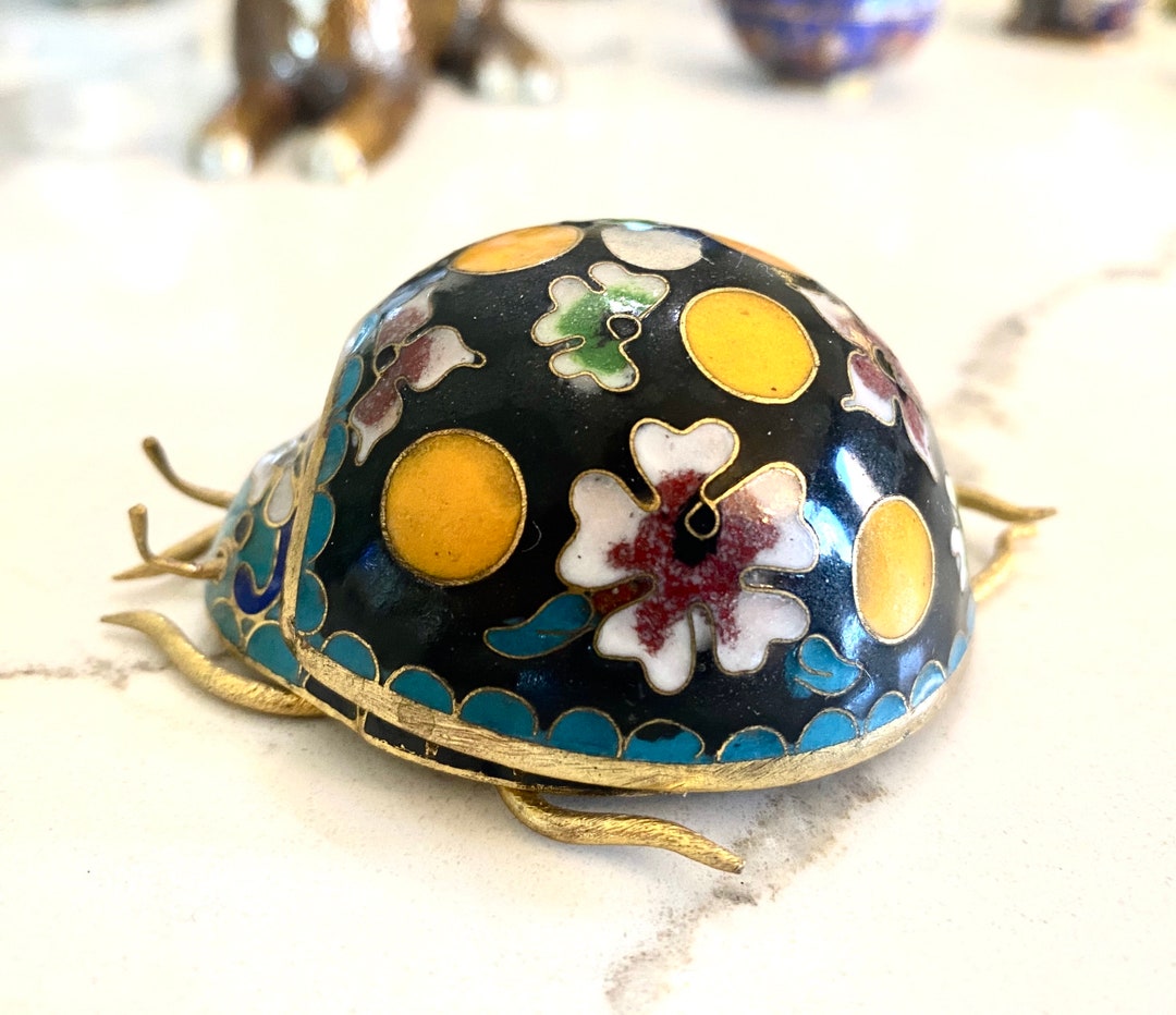 Vintage Cloisonne Enameled Lady Bug Trinket Box Lady Bug Collection ...