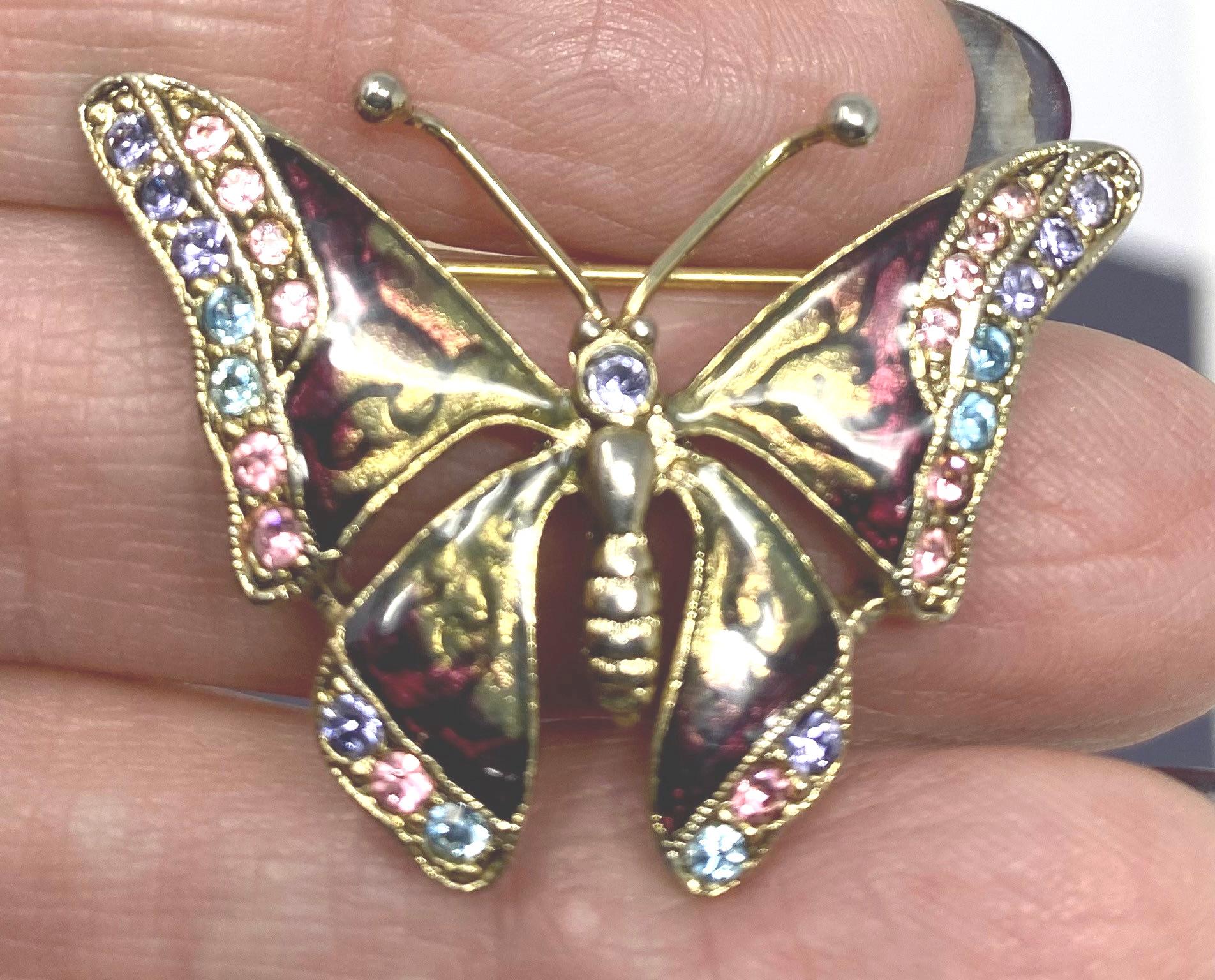Rhinestone Enamel Butterfly Brooch Signed LC Liz Claiborne Designer Pin ...
