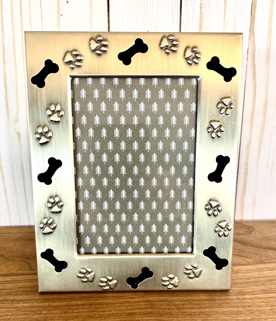 Silver Toned Metal Dog Bone and Paw Print 3.5” X 5” Photo Frame Dog ...
