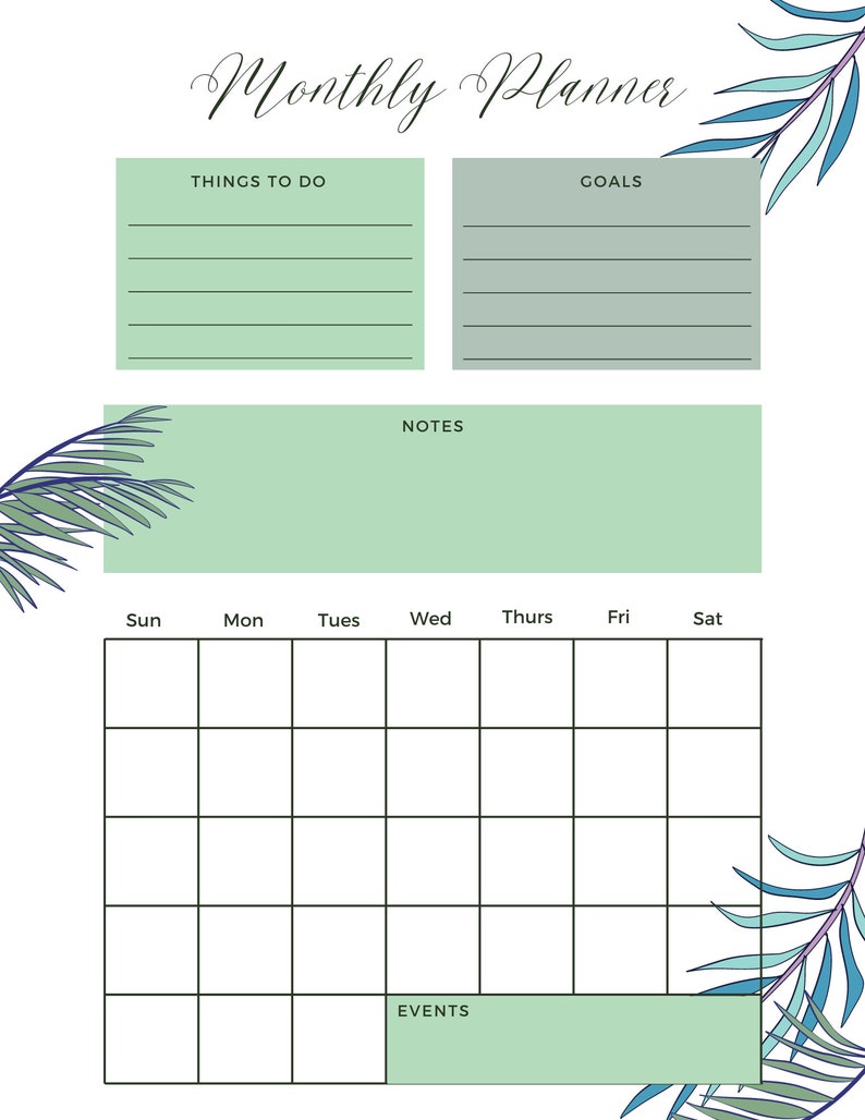 Digital Monthly Planner-printable Planner, Instant Download ...
