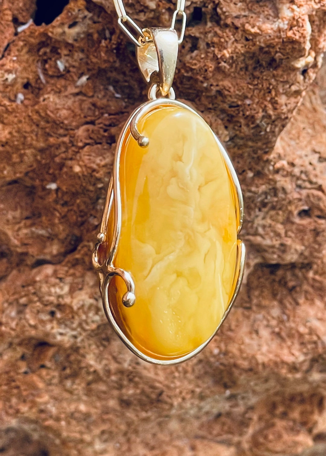 Large Amber Pendant , Natural Amber Pendant , Amber , Landscape Amber ...