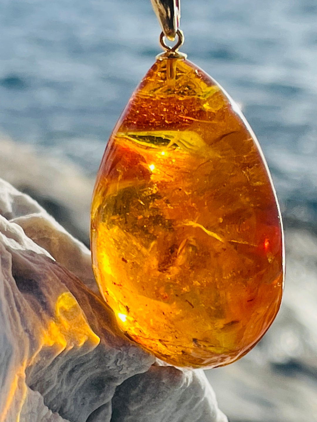 Very Rare Amber Pendant, Unique Honey Amber Pendant With Fossil ...