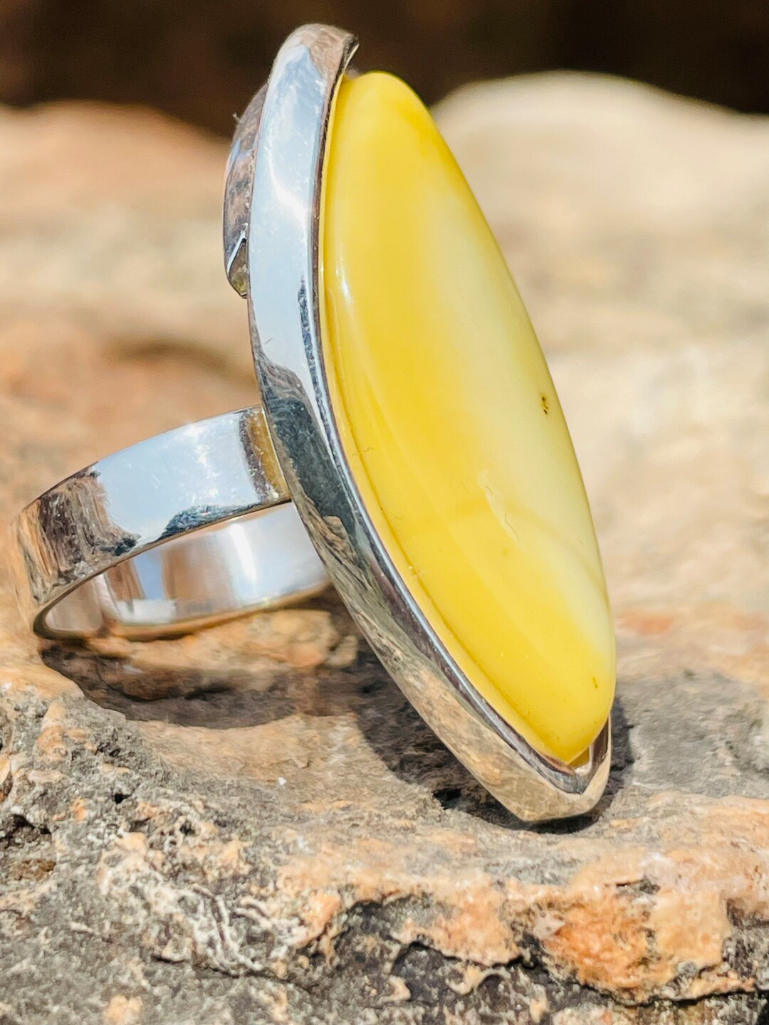 Elegant White Amber Ring , Amazing Landscape Amber Ring, Natural Baltic ...