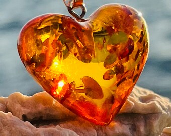 Sparkling Honey Amber Heart , Natural Baltic Amber, Amber Heart Pendant ...