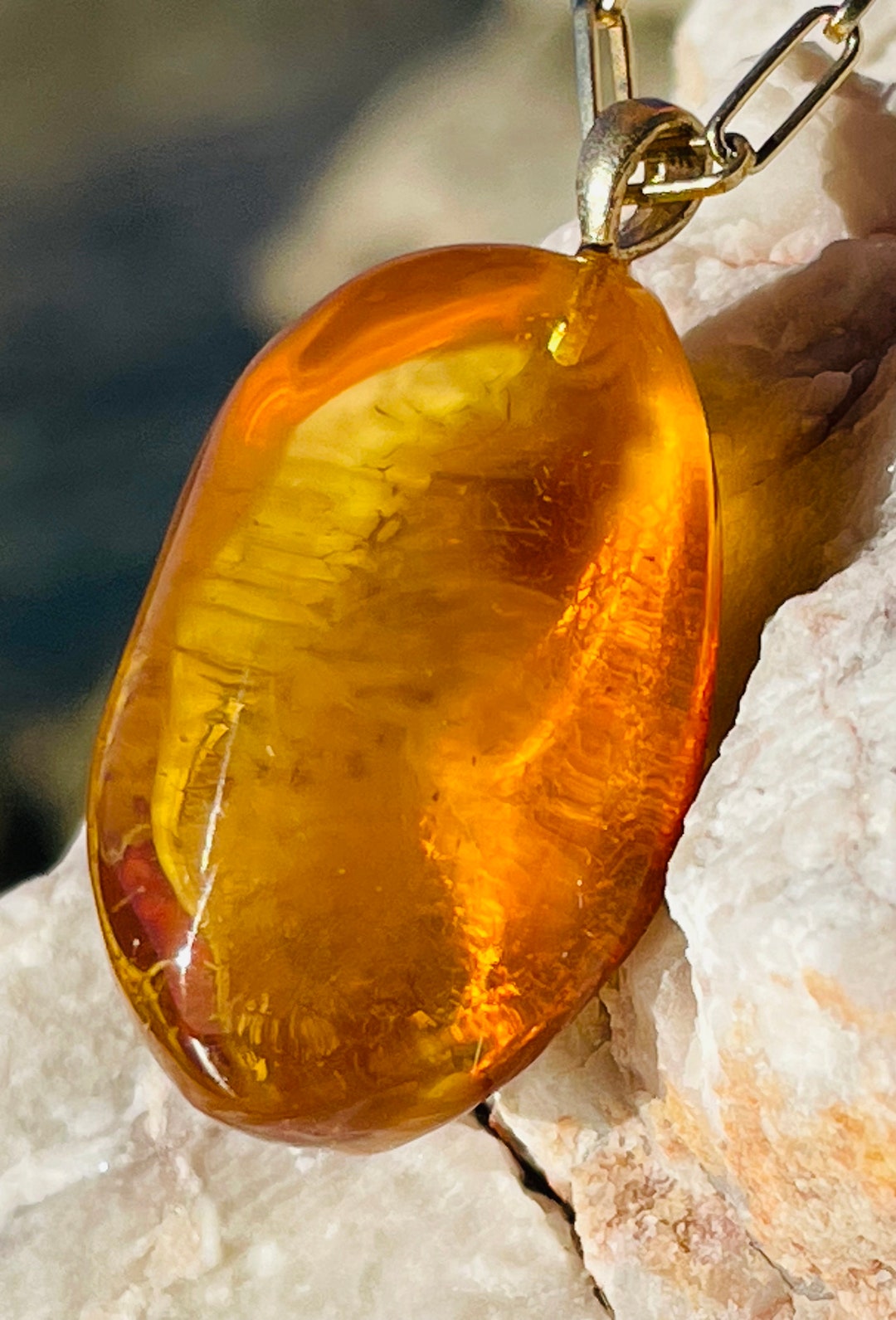 14K Gold Amber Pendant, Unique Amber Pendant, Honey Amber Pendant, 14K ...