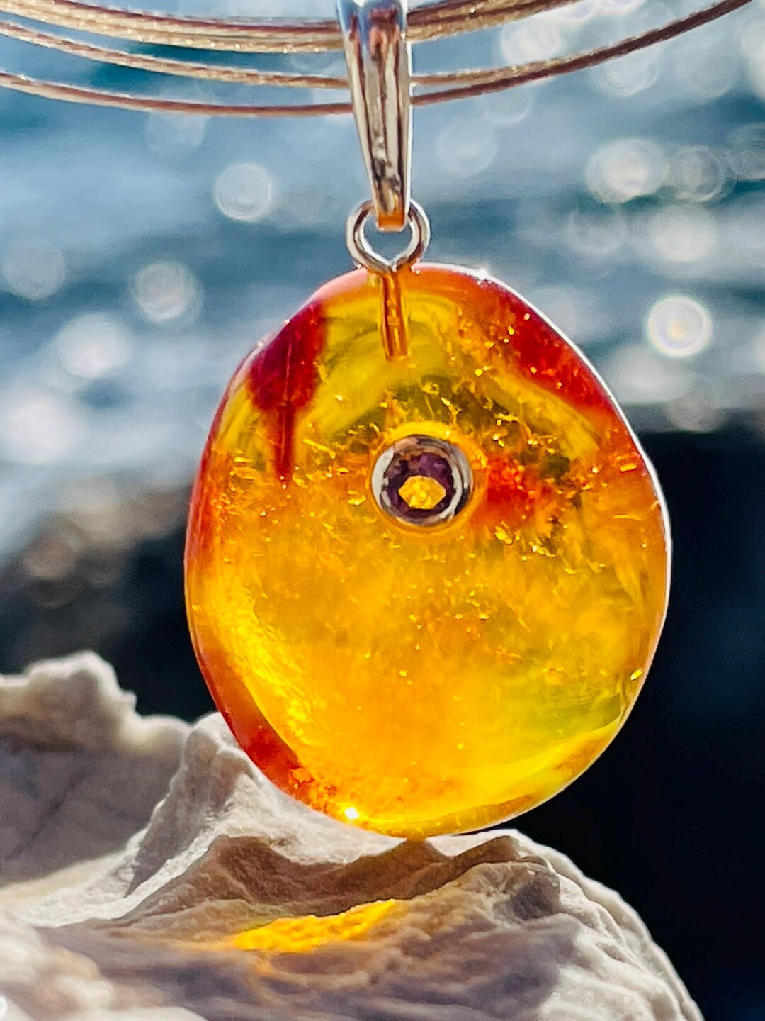 Red Amber Pendant With Amethyst,unique Amber Pendant With Natural ...