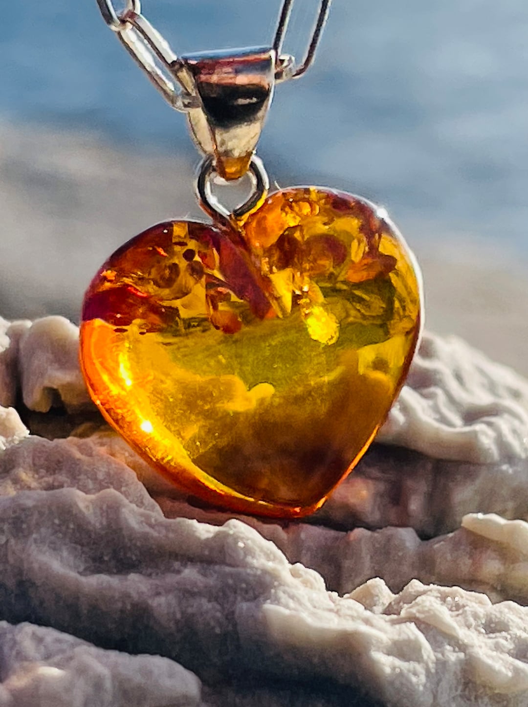 Sparkling Honey Amber Heart , Natural Baltic Amber, Amber Heart Pendant ...
