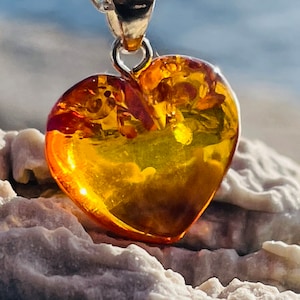 Sparkling Honey Amber Heart , Natural Baltic Amber, Amber Heart Pendant ...