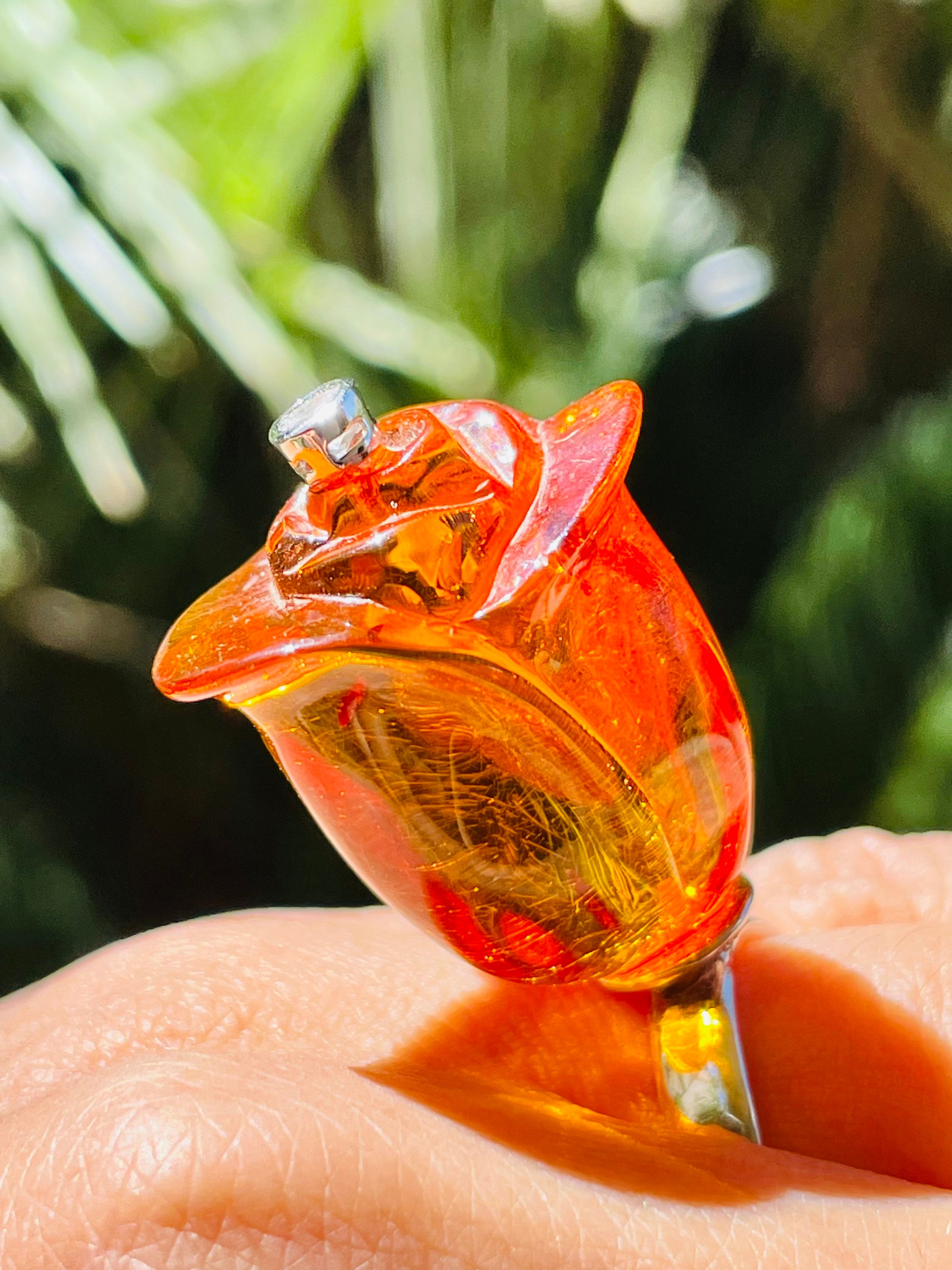 Amazing Amber Rose Ring Handcarved Rose Amber Ring Natural - Etsy