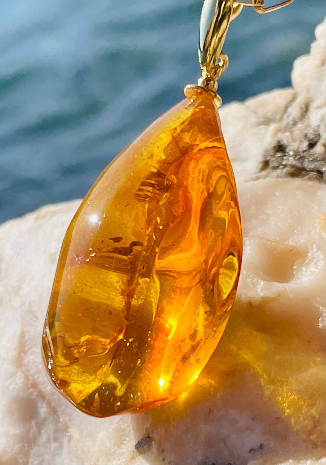 Sparkling Amber Pendant , Sugar Amber Pendant, Natural Baltic Amber ...