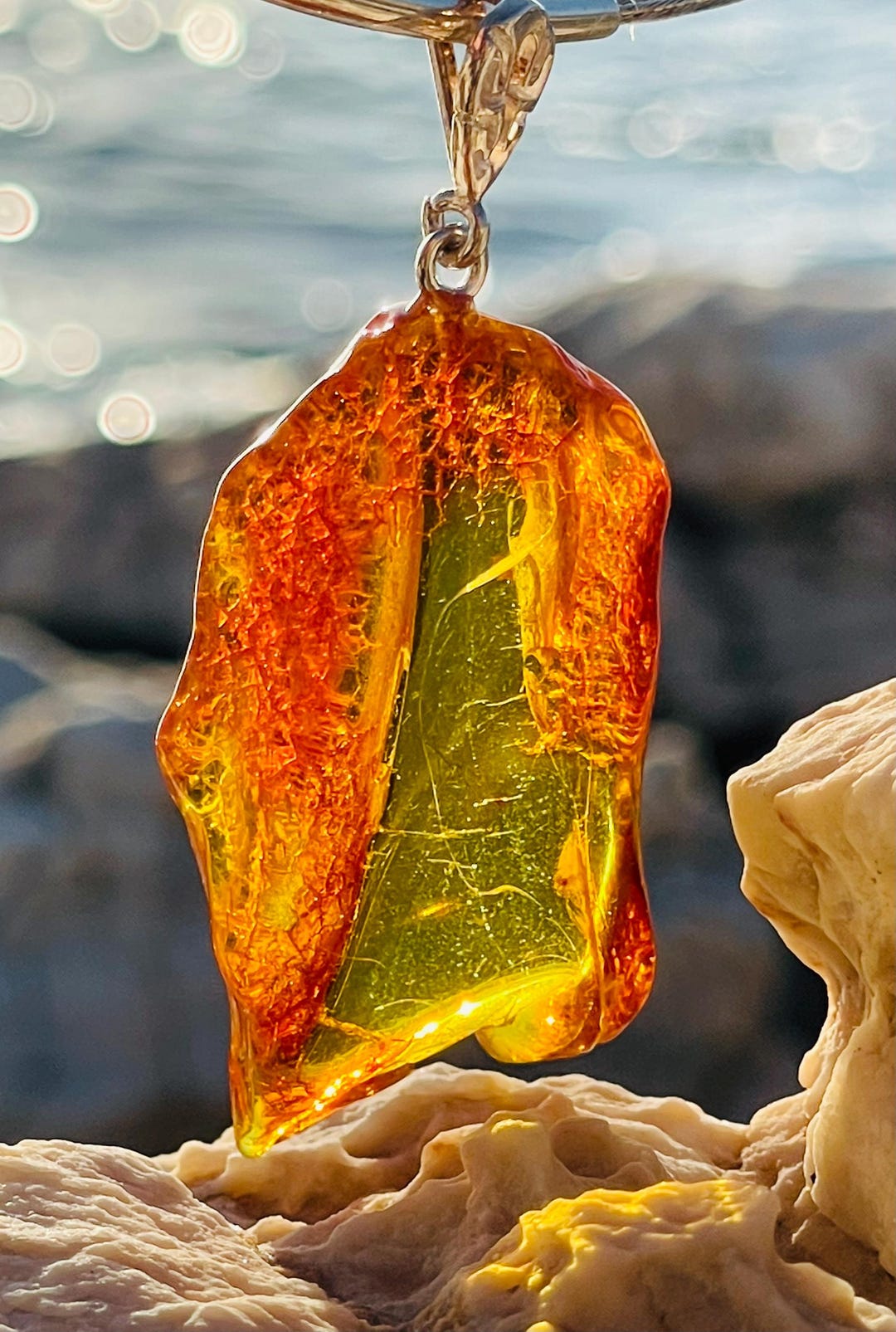 Sparkling Red Amber Pendant, Red Amber Pendant, Raw Honey Amber Pendant ...