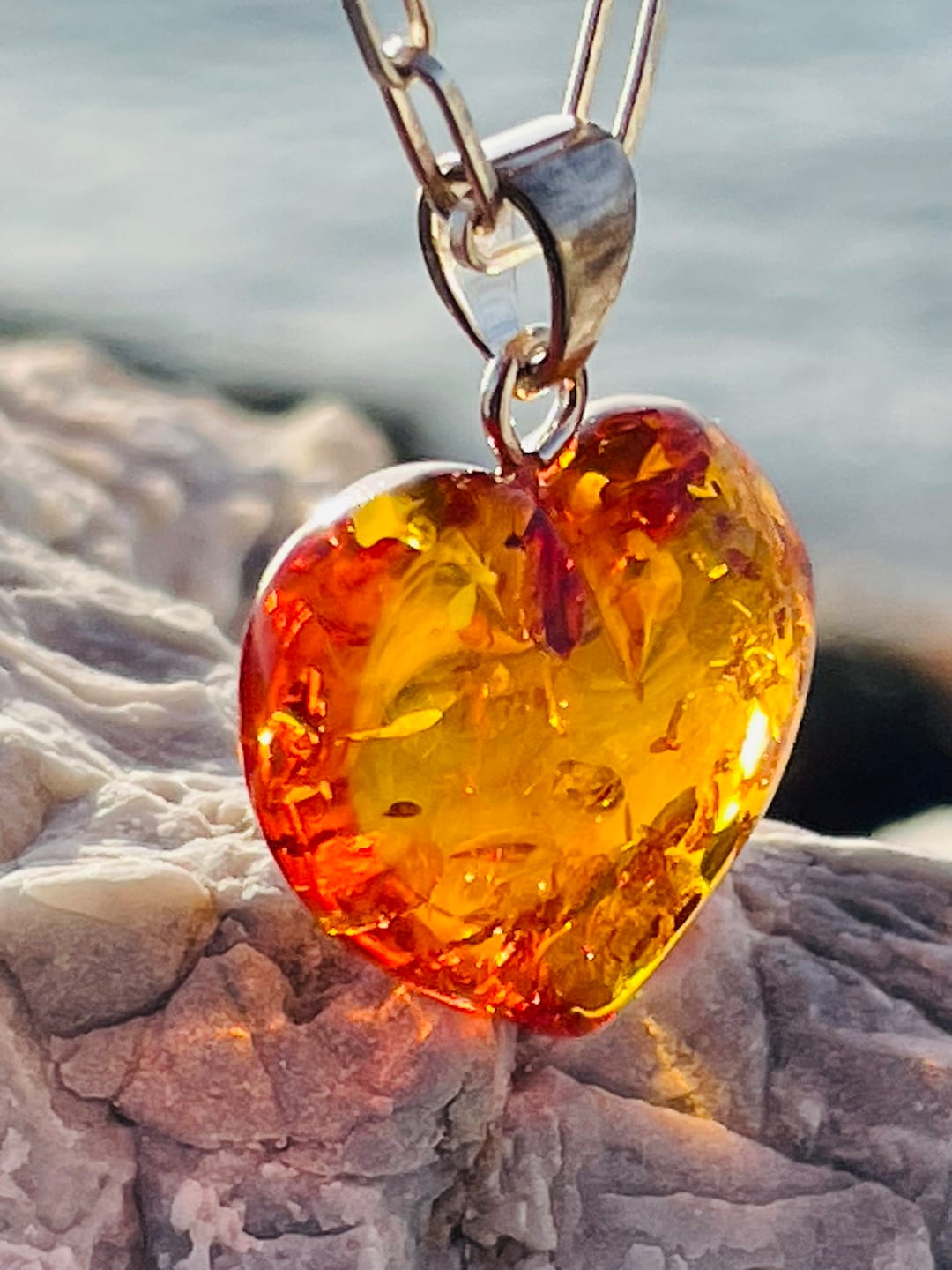 Sparkling Honey Amber Heart , Natural Baltic Amber, Amber Heart Pendant ...