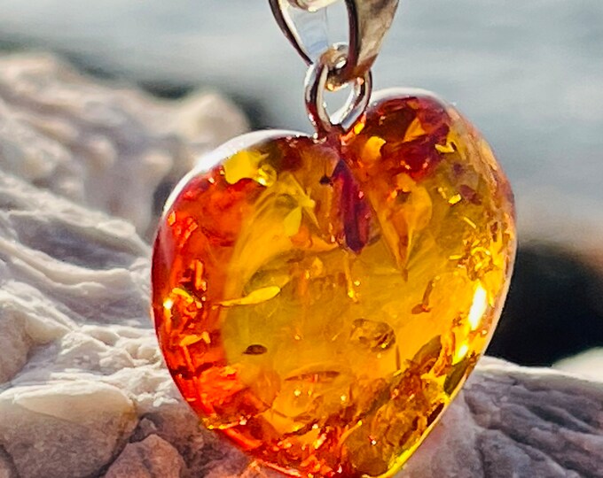 Sparkling Honey Amber Heart , Natural Baltic Amber, Amber Heart Pendant ...