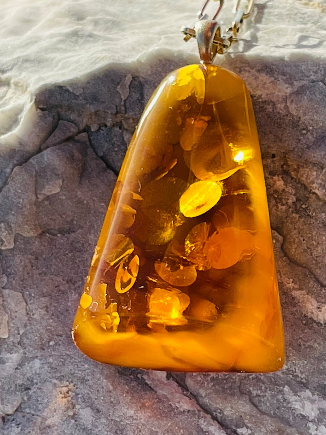 14K Gold Amber Pendant, Unique Amber Pendant, Honey Amber Pendant, 14K ...