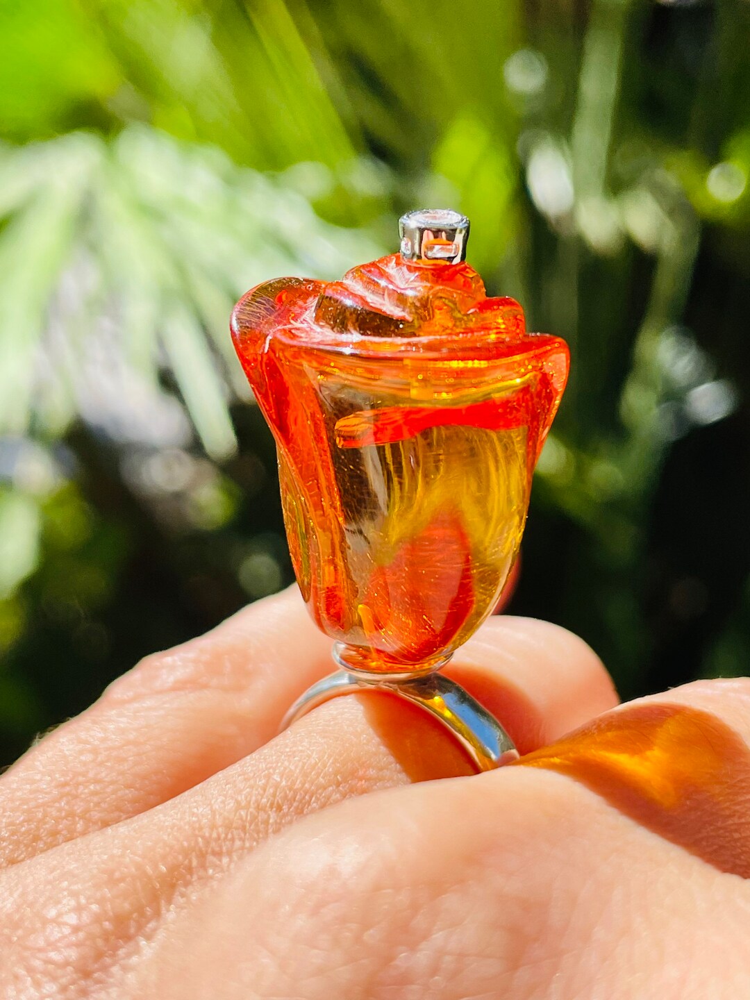 Amazing Amber Rose Ring , Handcarved Rose Amber Ring, Natural Baltic ...
