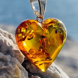 Sparkling Honey Amber Heart , Natural Baltic Amber, Amber Heart Pendant ...