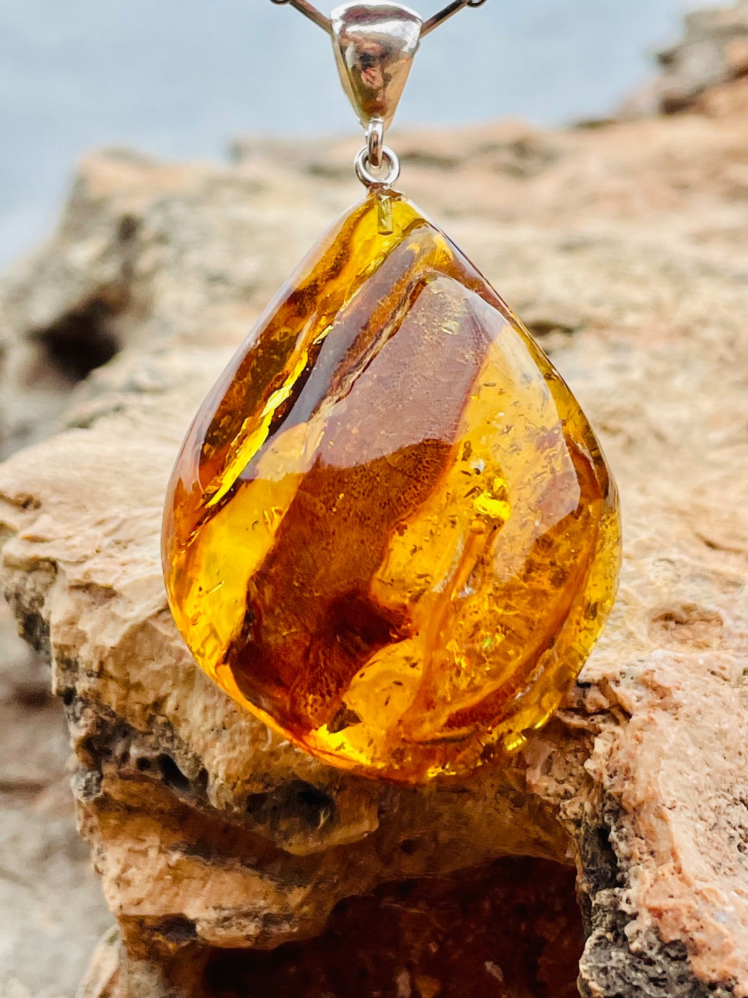 Honey Amber Pendant With Inclusions large Amber Pendant With - Etsy