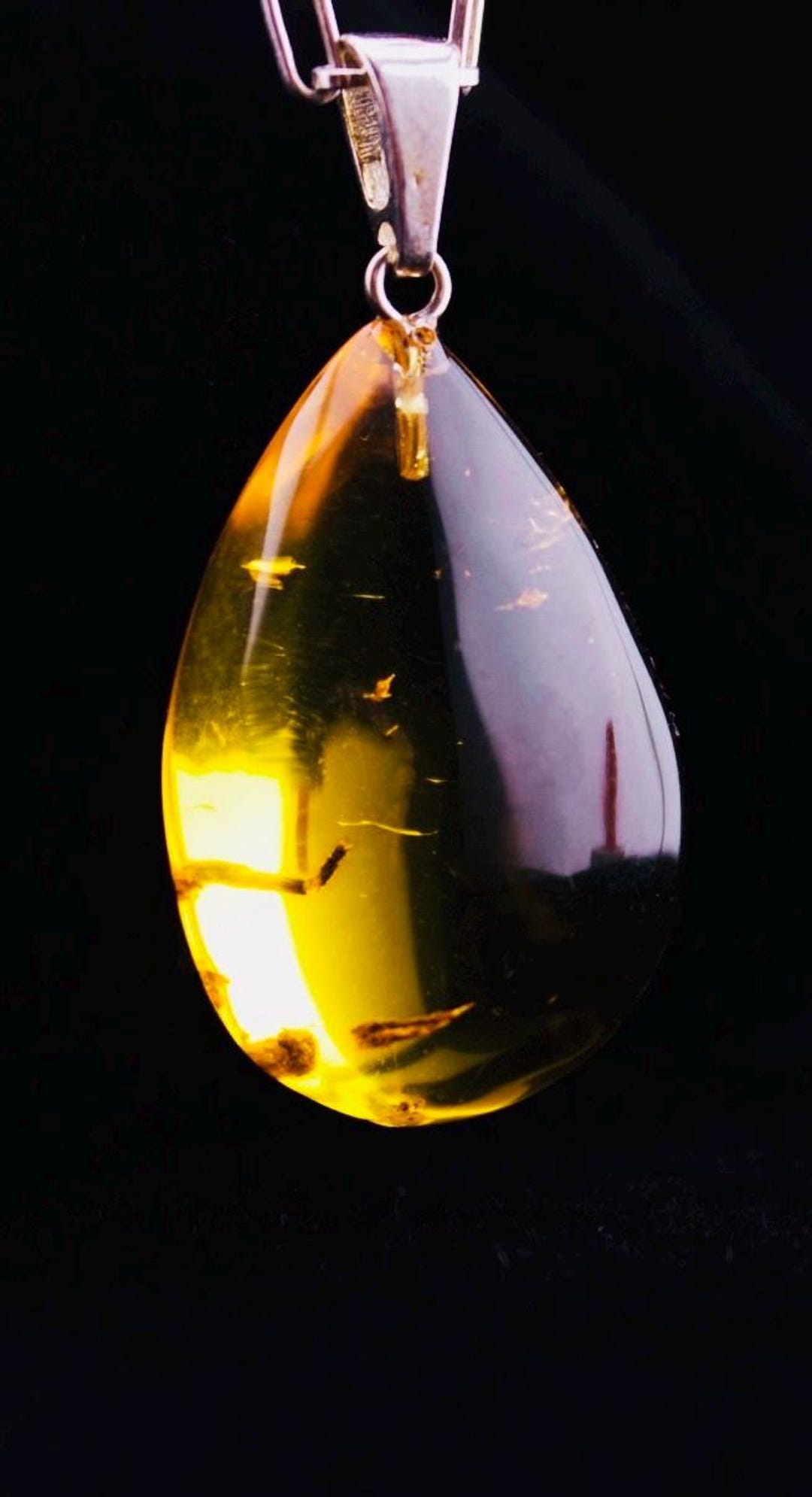 Teardrop Amber Pendant With Fossil Inclusions, Natural Baltic Amber ...