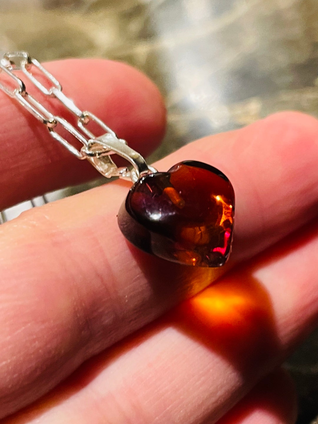 Small Amber Heart ,red Amber Heart, Amber Heart With Sterling Silver ...