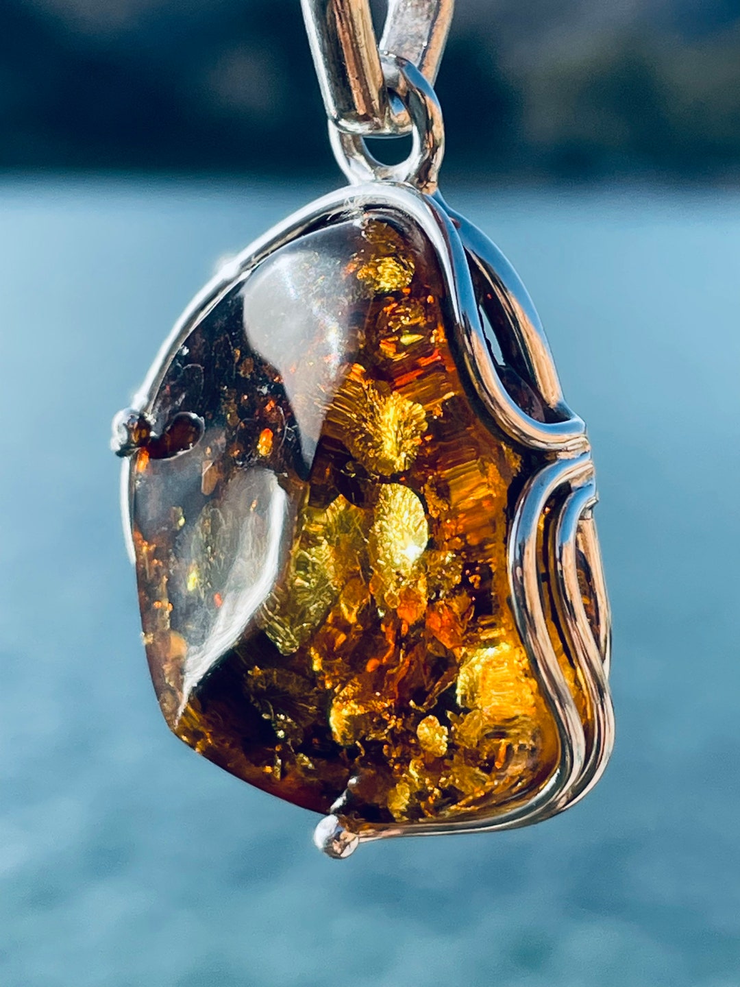 Colgante de ámbar verde brillante, Colgante de ámbar verde, Colgante de ...