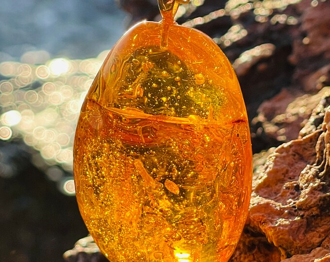 Very Rare Amber Pendant,unique 14K Gold Honey Amber Pendant With 7 ...