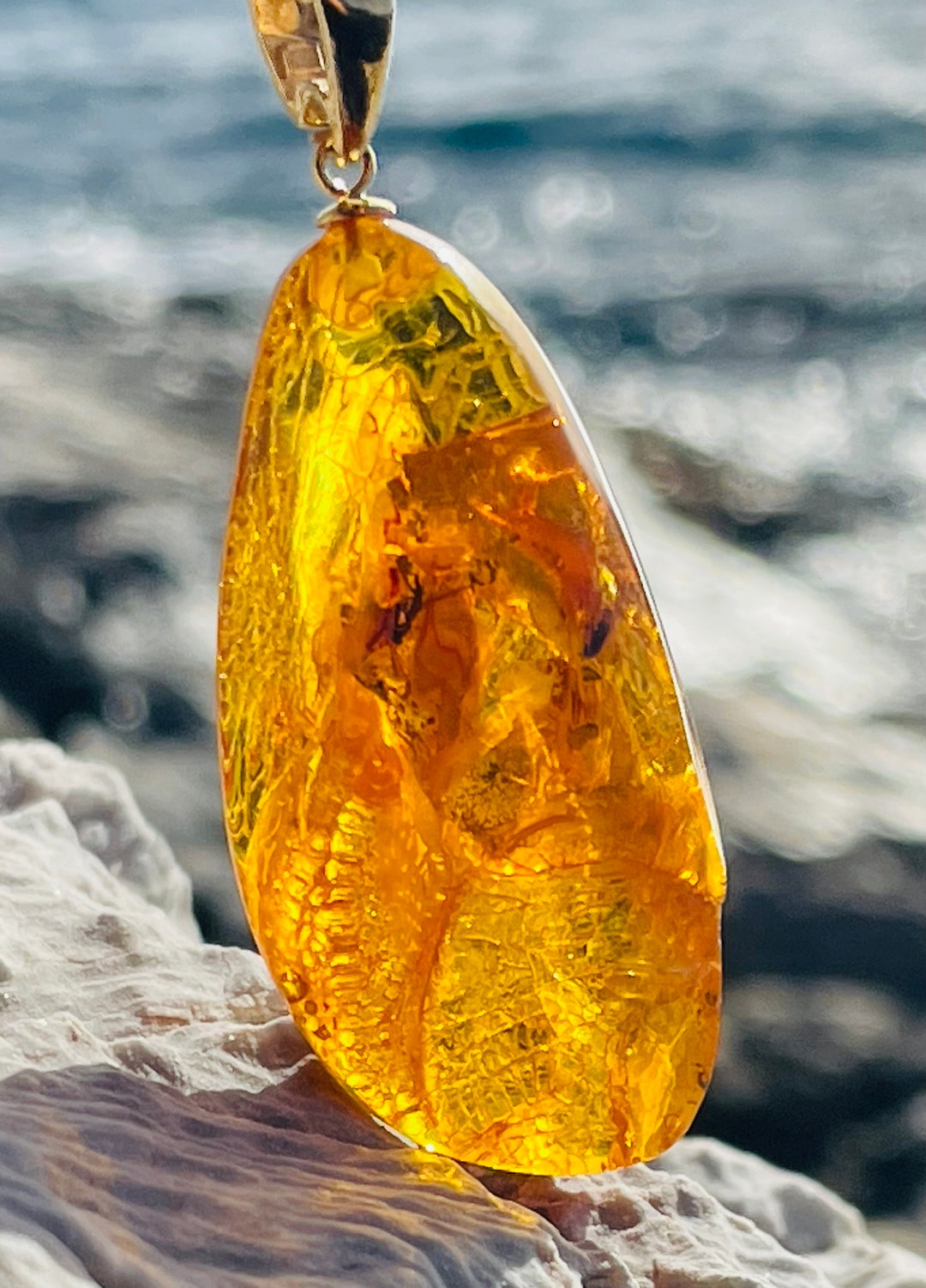 Unique Honey Amber Pendant With Fossil Mosquito, Bettle , Inclusions ...