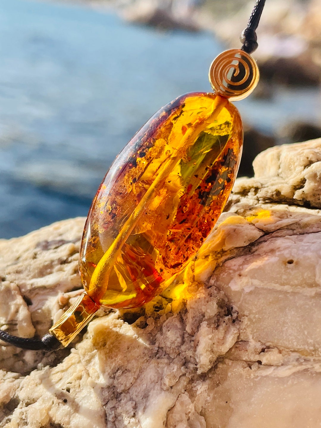 Sparkling Amber Pendant , Natural Shape Amber Pendant , Sparkling Amber ...