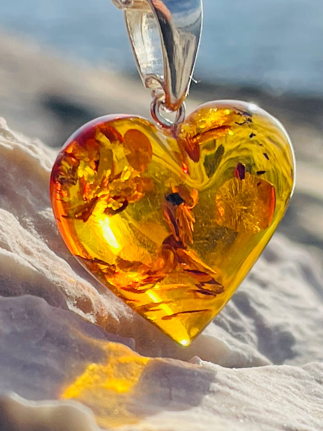 Sparkling Honey Amber Heart , Natural Baltic Amber, Amber Heart Pendant ...