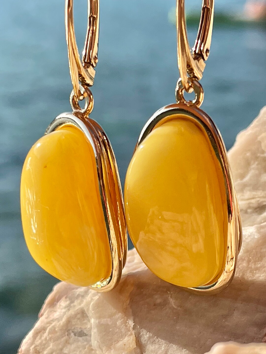Modern White Amber Earrings Gold Amber Earrings Gold - Etsy