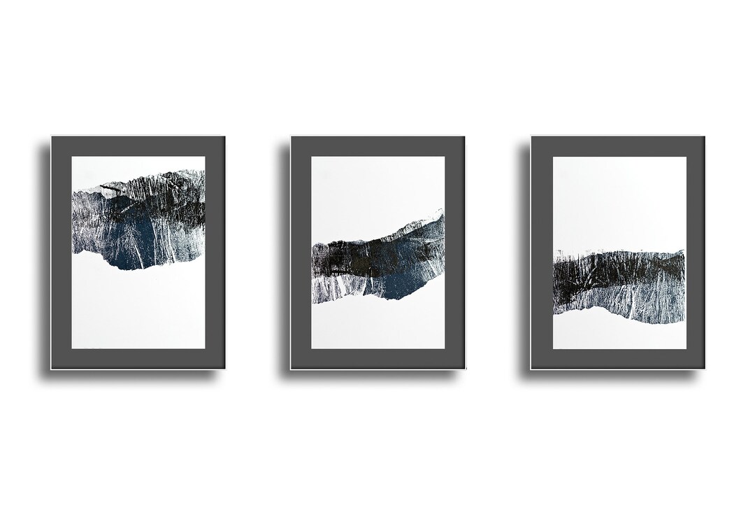 Tríptico arte abstracto monotipo arte original arte mural - Etsy México