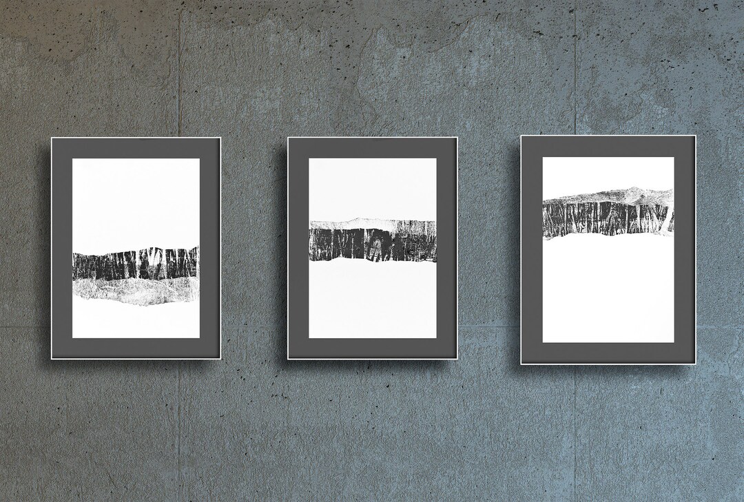 Triptych of Monotypes, Abstract Art, Black and White Abstract Art ...