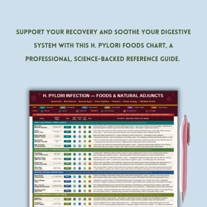 H Pylori Foods Chart, Gastritis Diet Guide, Ulcer Relief Table, Gut ...