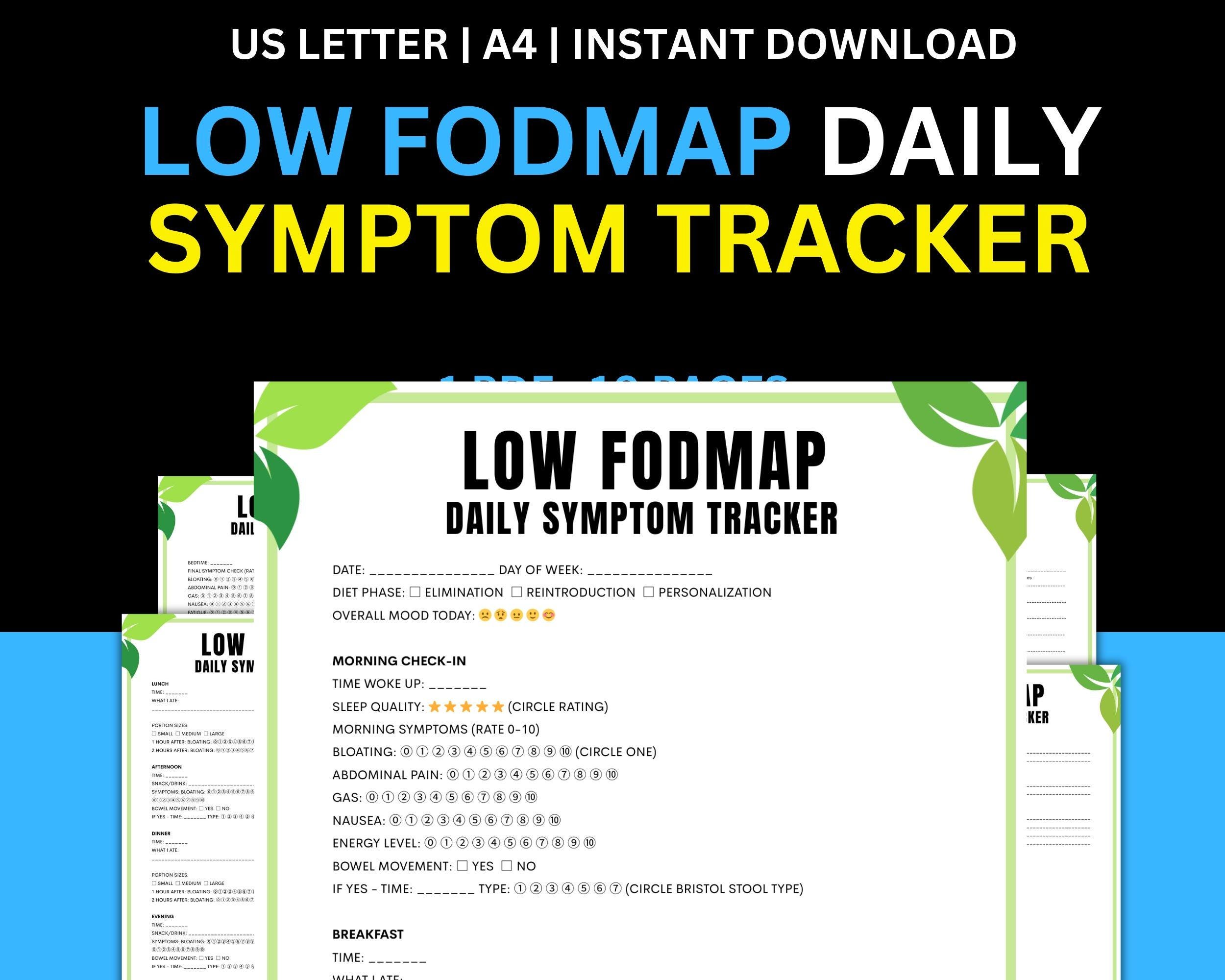 LOW FODMAP Daily Symptom Tracker, IBS Symptom Journal, Food & Symptom ...