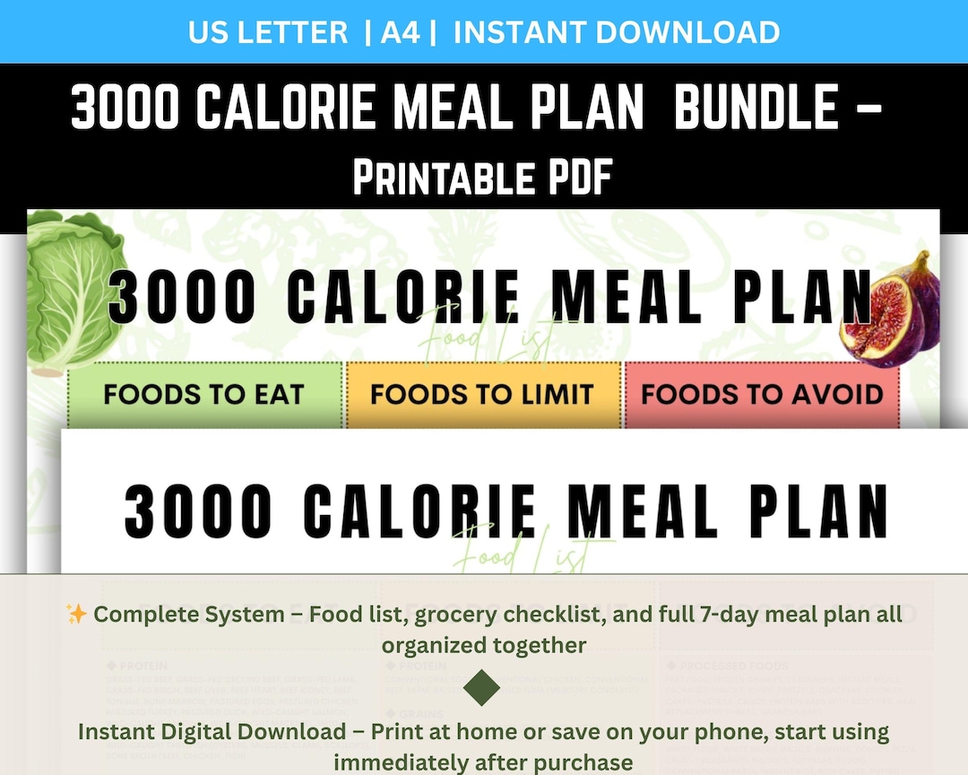 3000 Calorie Meal Plan PDF, High Protein Diet Plan, 3000 Calories a Day ...