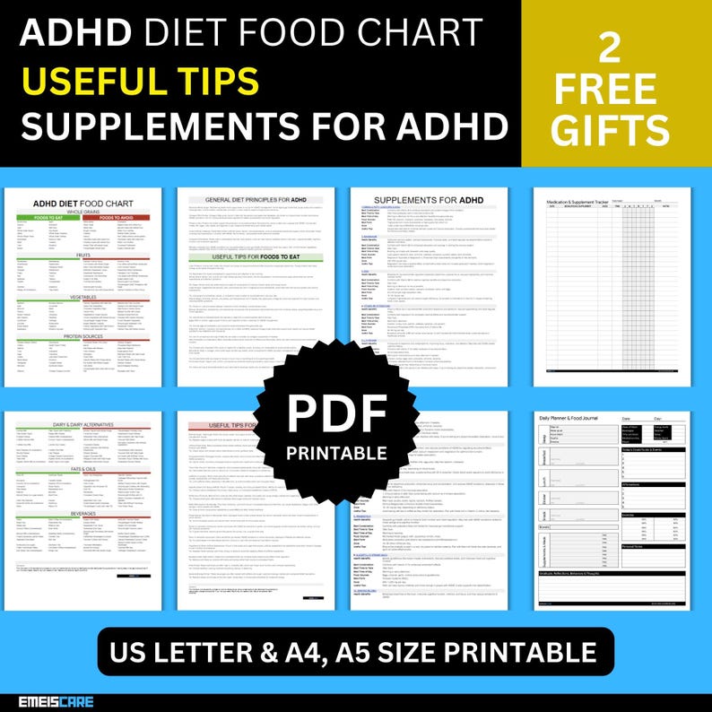 ADHD Diet Food Chart: Meal Plan, Supplements & Journal (PDF Download ...