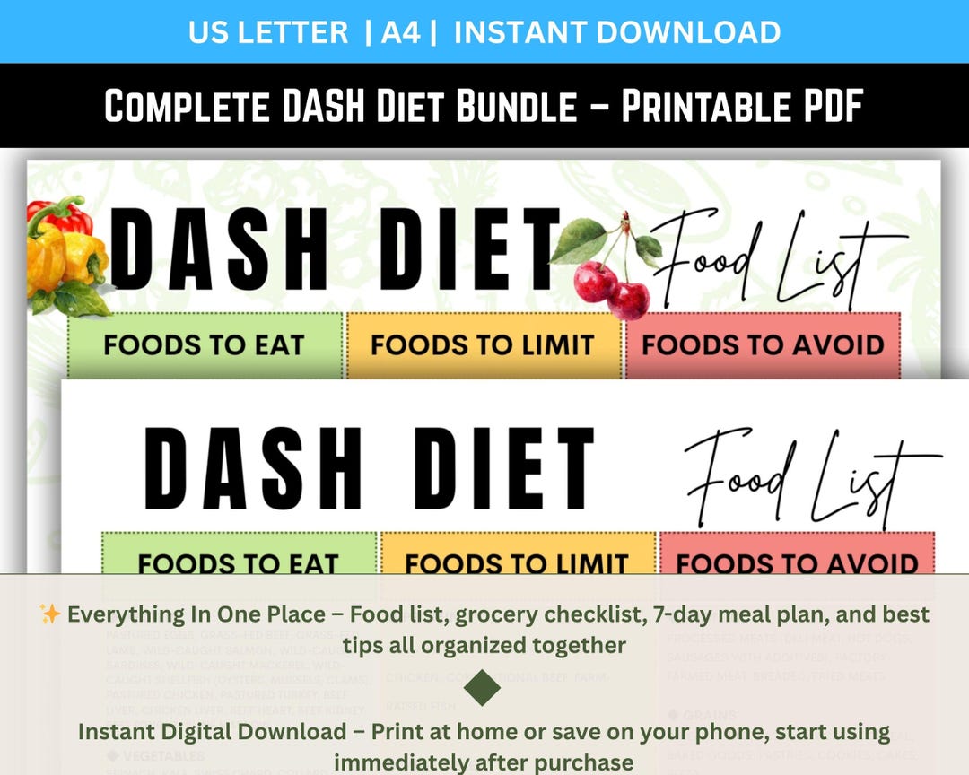 DASH Diet Plan PDF, Meal Plan Menu, Food List, Grocery List for ...