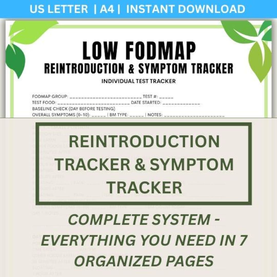 LOW FODMAP Reintroduction Tracker Symptom Tracker, Food Testing Journal ...