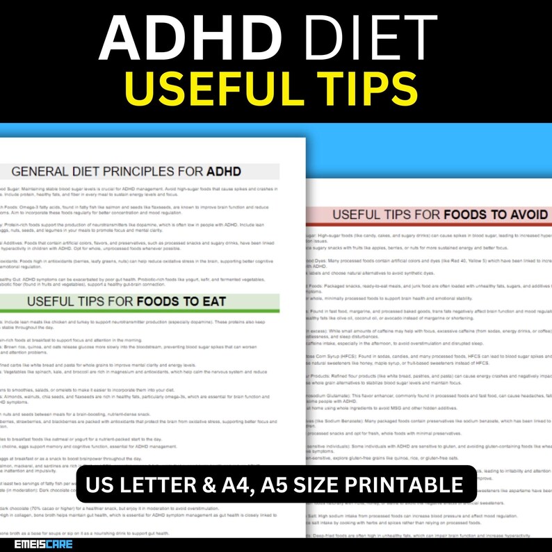 ADHD Diet Food Chart: Meal Plan, Supplements & Journal (PDF Download ...