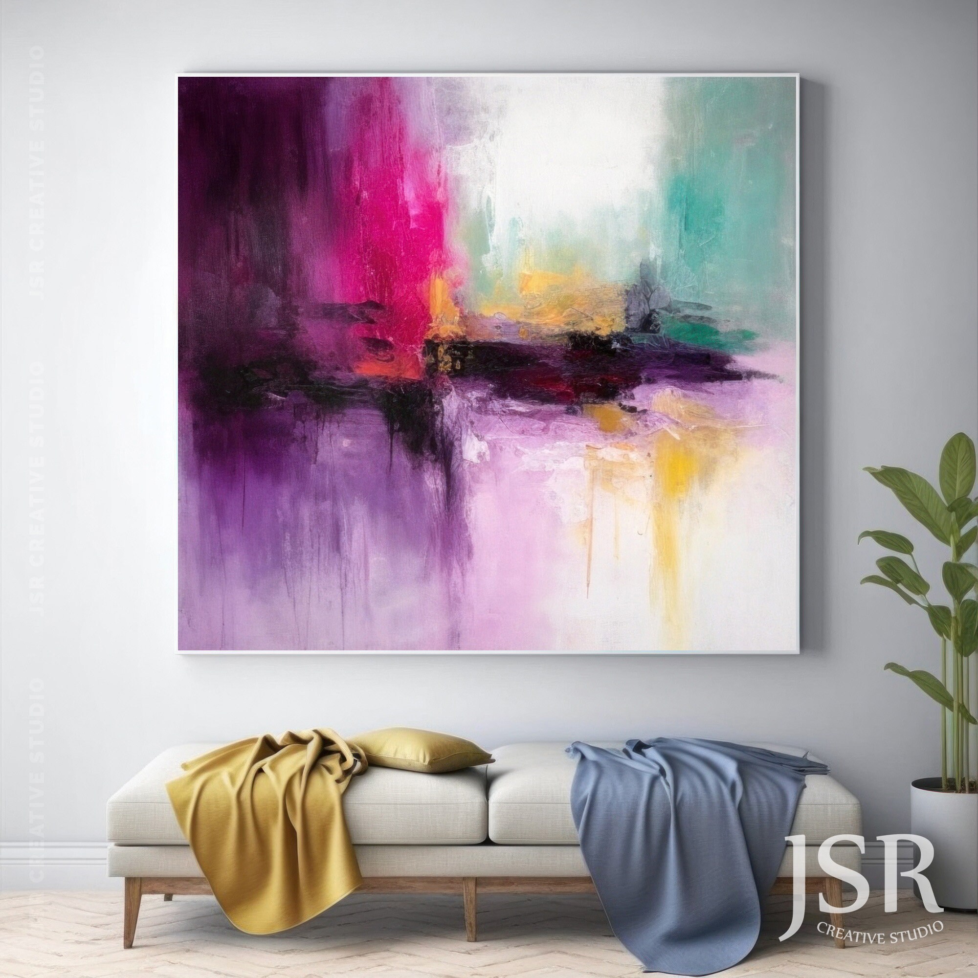 Unique Original Purple & Pink Abstract Canvas Artwork, Extra Large Pink ...