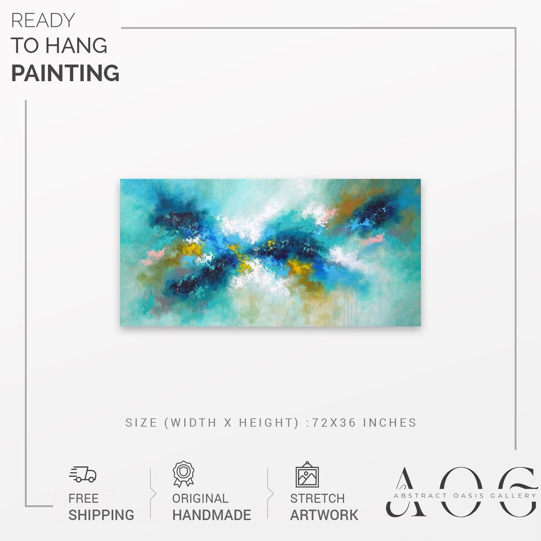 Turquoise Abstract Art, Large Modern Canvas Painting, Ocean Colors ...