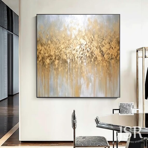 Metallic Textured Art Paintings Silver And Gold Leaf Abstract Textured