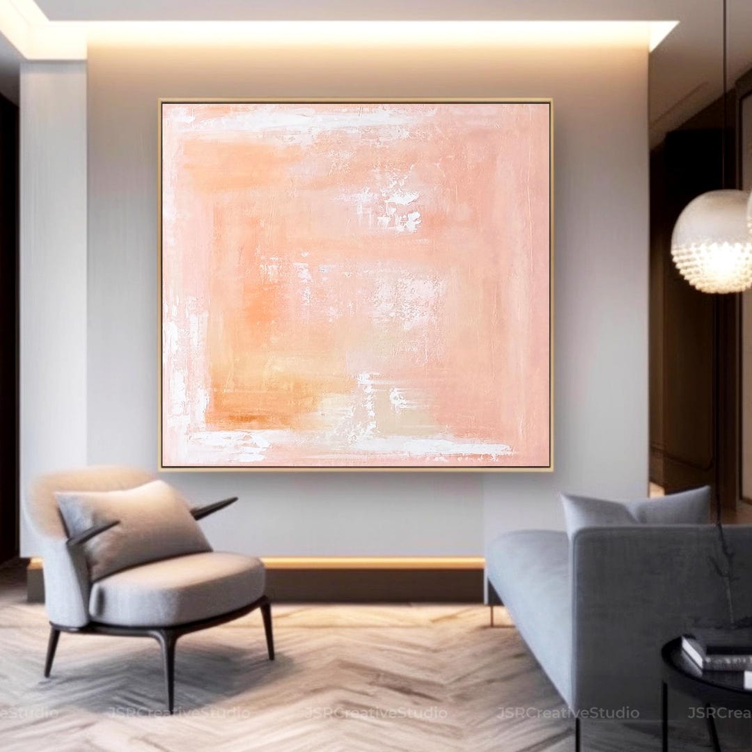 Peach Abstract Painting for Sale, Large Textured Wall Art, Original ...