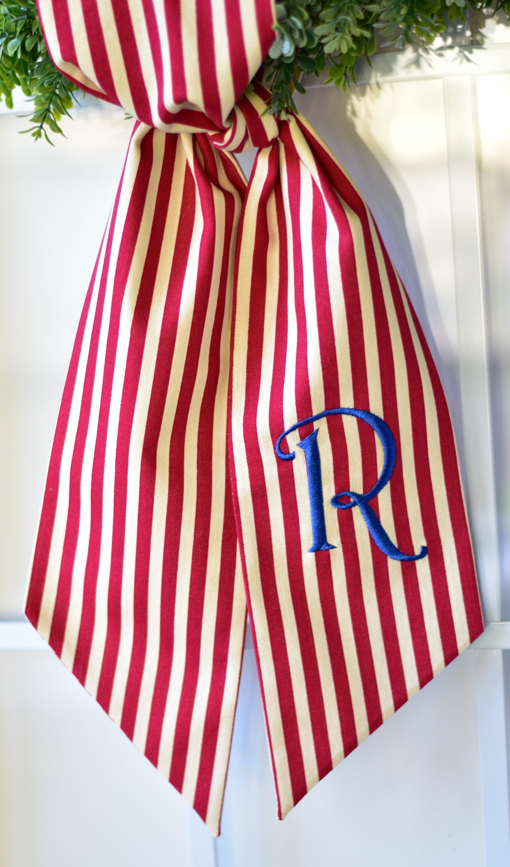 Red Stripe Wreath Sash, Red and off White Sash, Personalized Custom ...