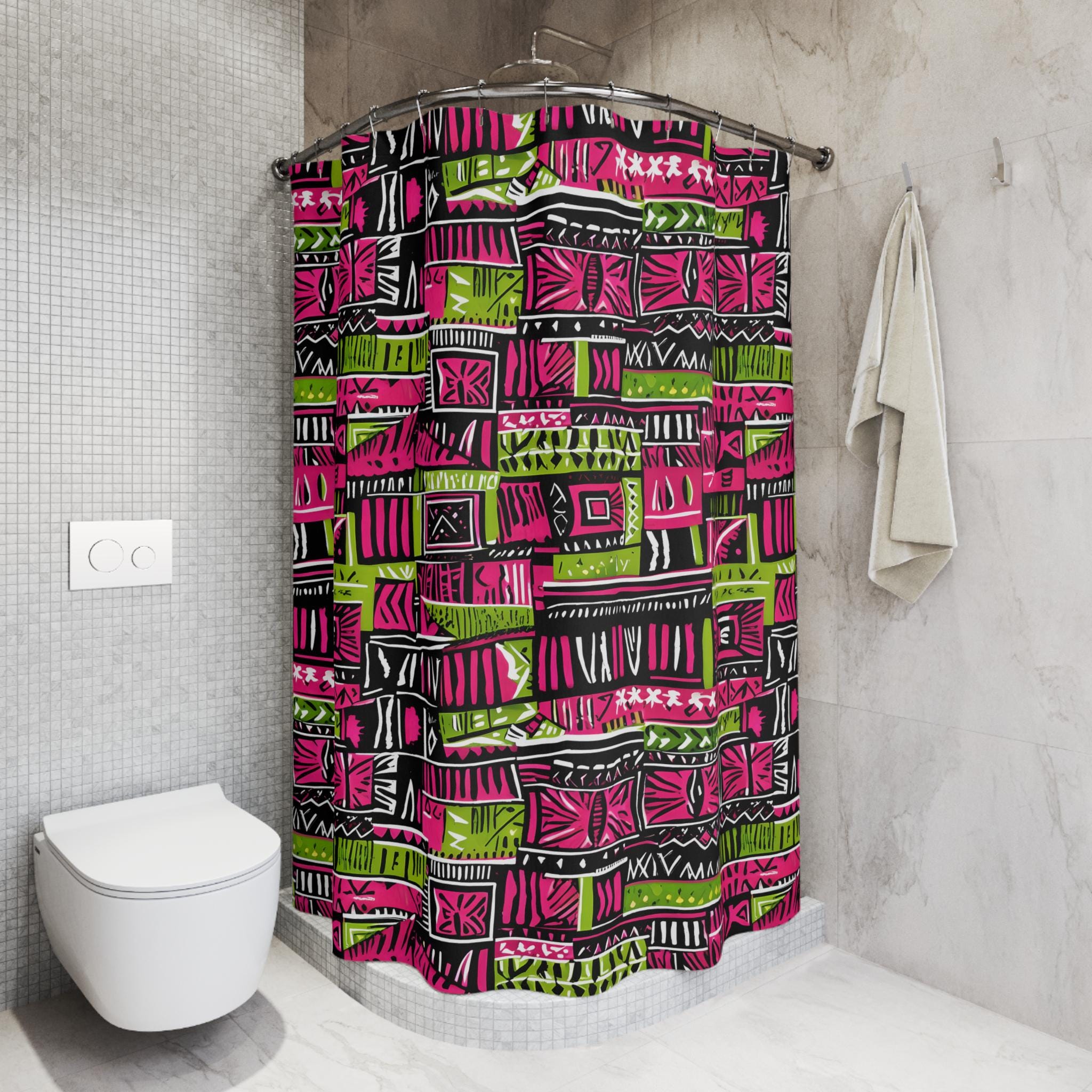 Lime Green and Pink African Pattern Shower Curtains, Pink and Green Mud ...