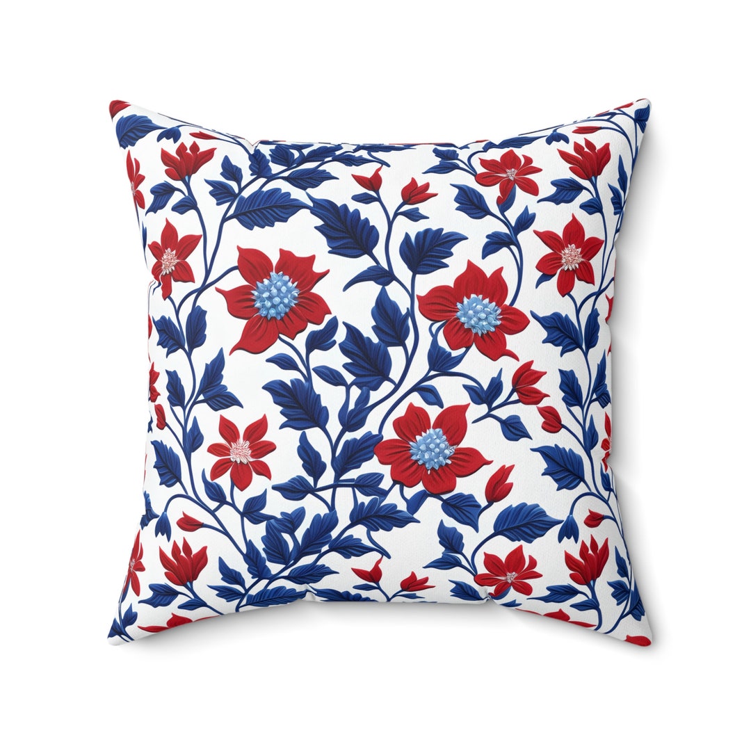 Red White and Blue Stylized Floral, Throw Pillow, Pillow Cover, Living ...
