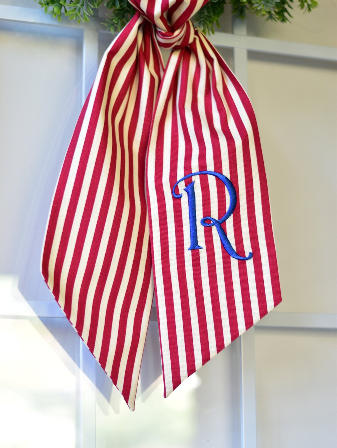 Red Stripe Wreath Sash, Red and off White Sash, Personalized Custom ...