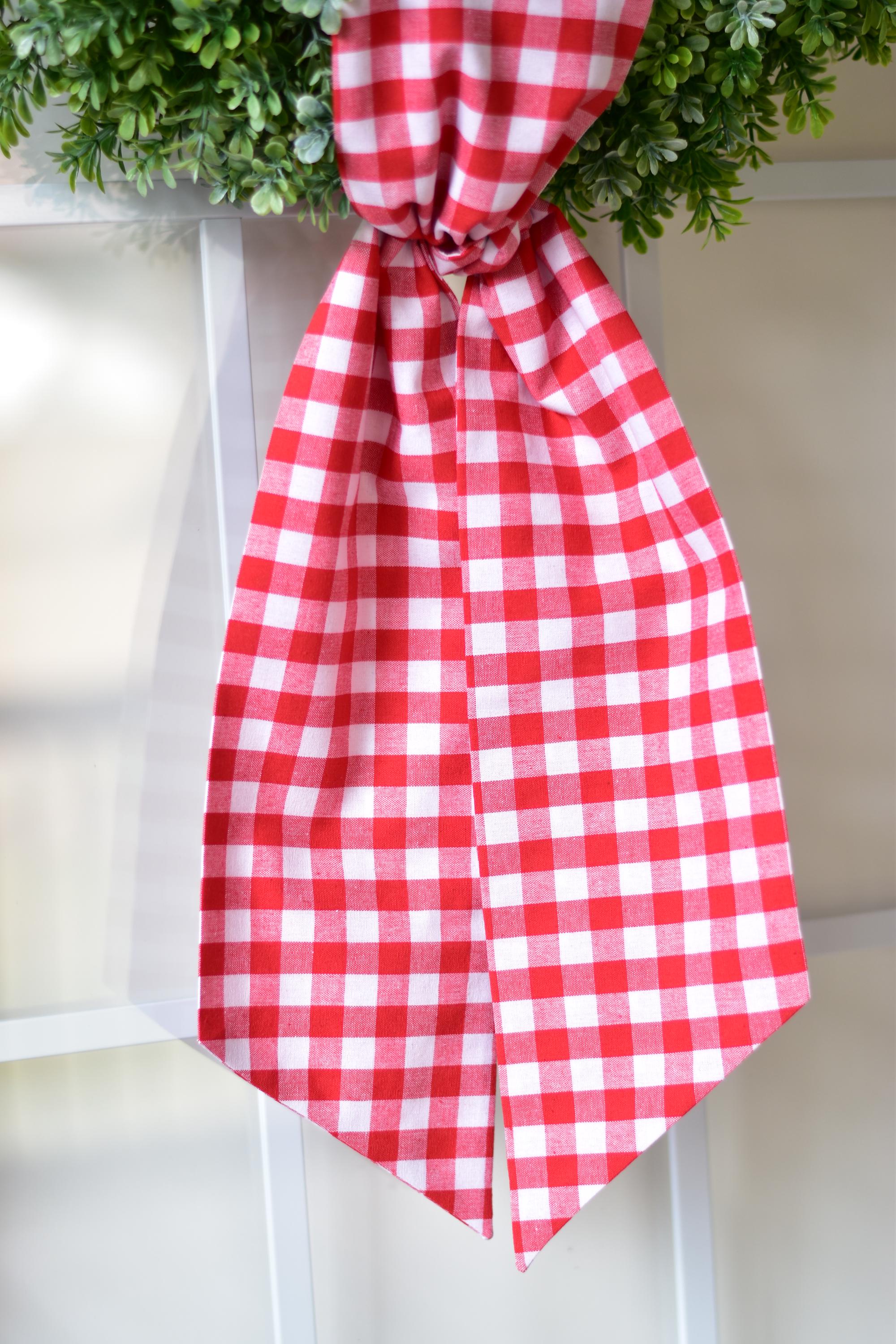 Red Gingham Wreath Sash, Red Check Front Door Decoration, Linen Cotton ...