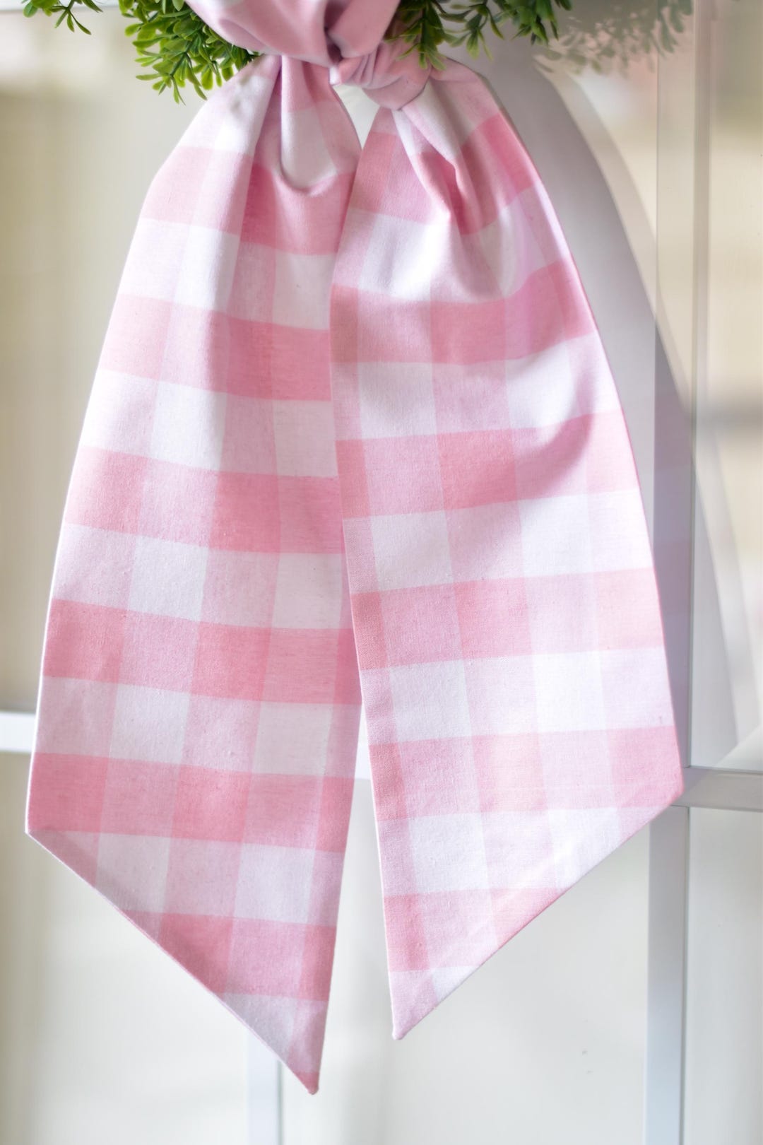 Pale Pink Check Linen Wreath Sash, Pastel Pink Decoration, Spring ...